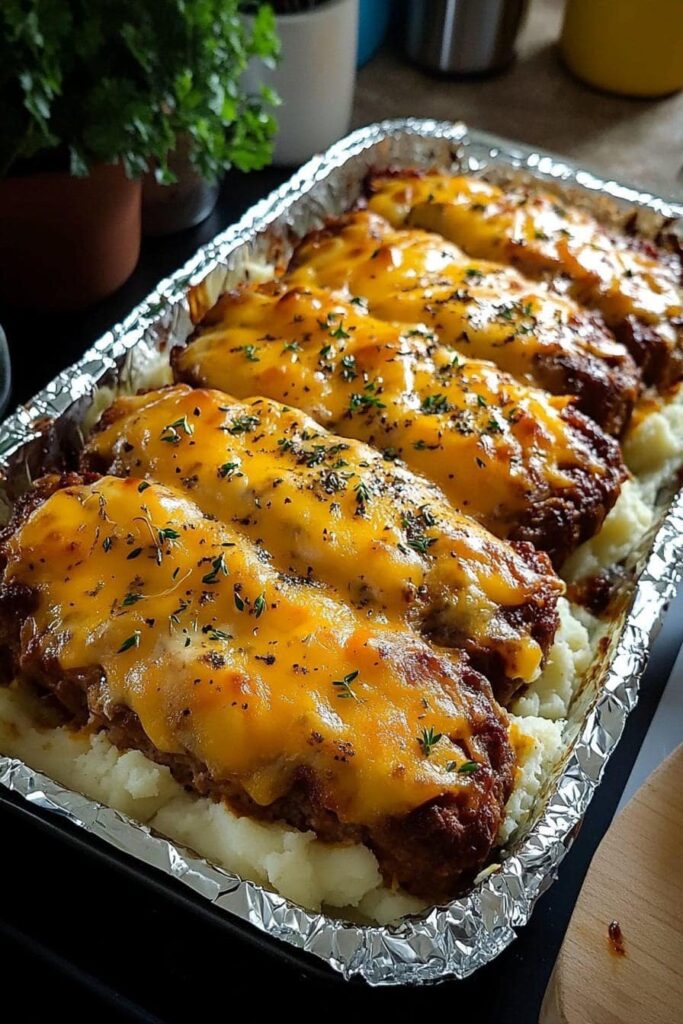 Delicious Meatloaf with Mashed Potatoes and Cheese – tasty-home-cooking